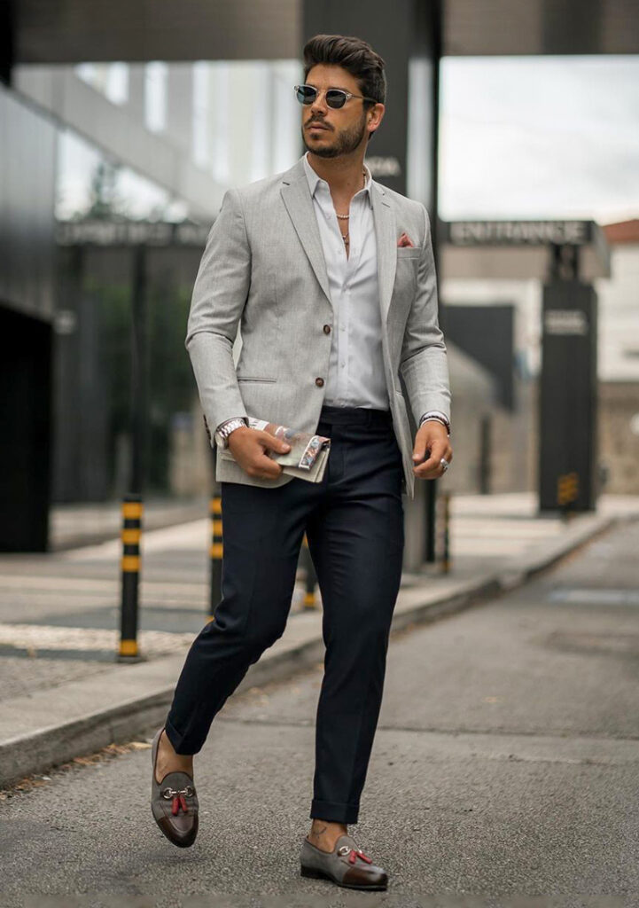 10 Stylish Grey Blazer & Navy Pants Outfits for Men